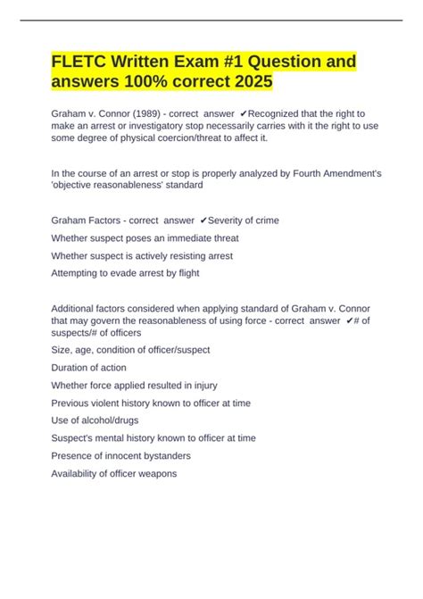 FLETC Written Exam Question And Answers Correct FLETC Written Stuvia US