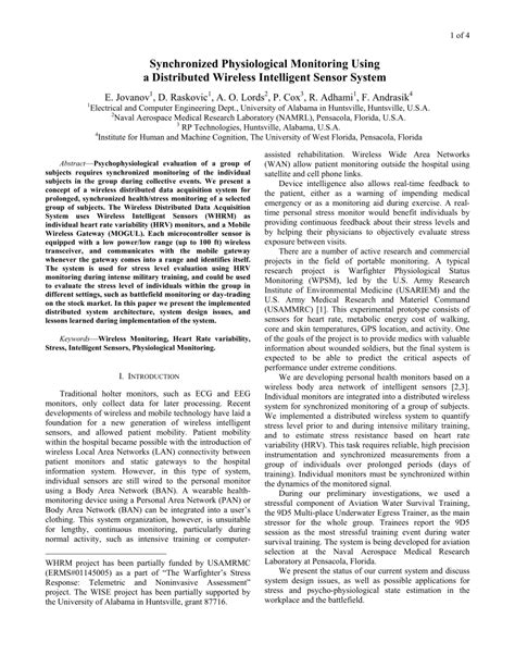 pdf synchronized physiological monitoring using a distributed