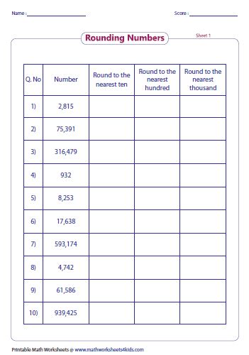 rounding worksheets