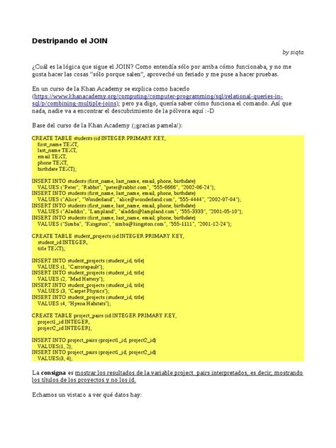 Destripando El Comando Join Sql Basico Pdf Sql Bases De Datos