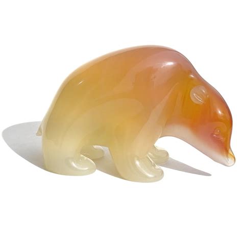 Archimede Seguso Murano Orange White Opalescent Italian Art Glass Bear