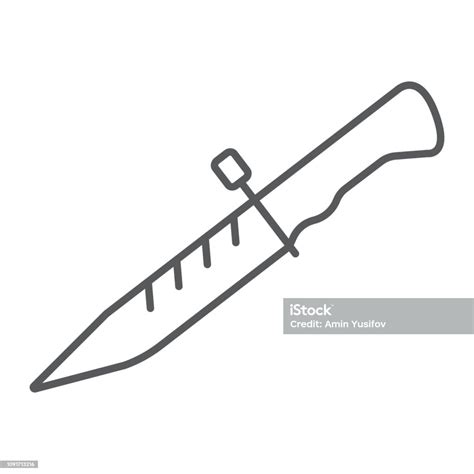 Bayonet 刀細線圖示 武器和軍隊 戰鬥刀標誌 向量圖形 在白色背景的線性圖案向量圖形及更多10號圖片 10號 互聯網 刀刃
