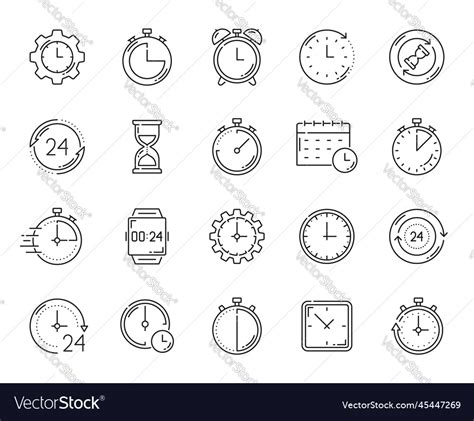 Timer Clock Stopwatch And Calendar Outline Icons Vector Image