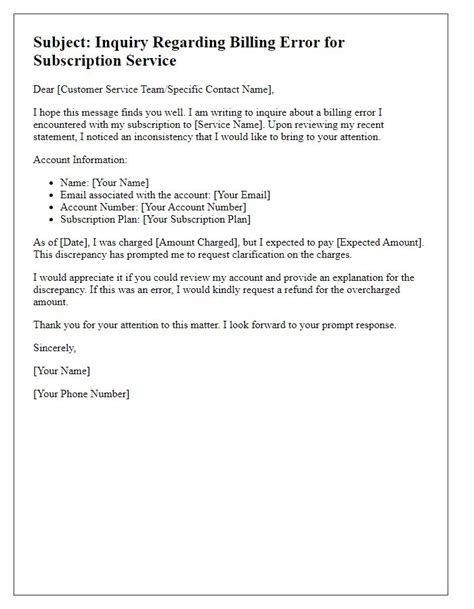 Letter Template For Billing Error Complaint Free Samples In Pdf