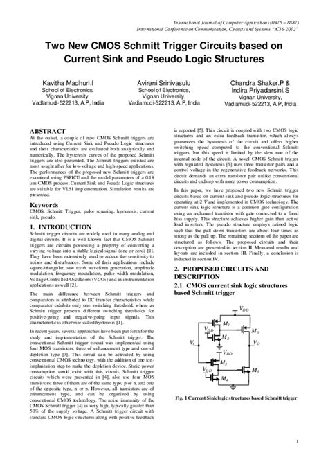 Pdf Two New Cmos Schmitt Trigger Circuits Based On Current