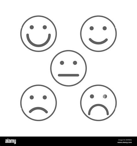 Face emoticons for rate of satisfaction level, five simple gray grade ...