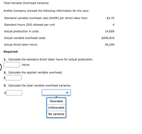 solved total variable overhead variance aretha company