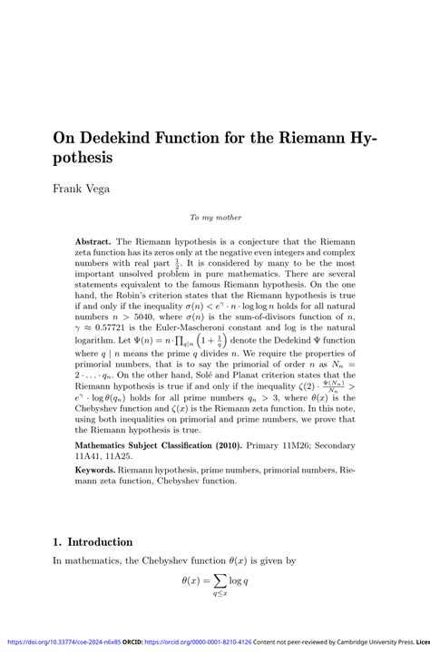 Pdf On Dedekind Function For The Riemann Hypothesis