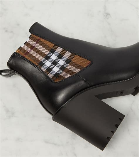 Burberry Check Leather Ankle Boots In Black Burberry Mytheresa