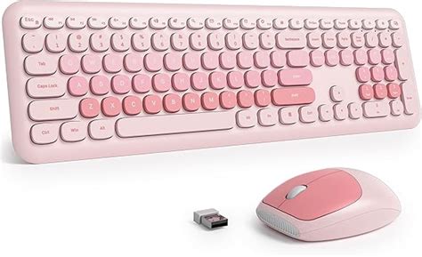 Fogruaden Quiet Wireless Pink Keyboard And Mouse 2 4ghz Retro Cute Typewriter Style
