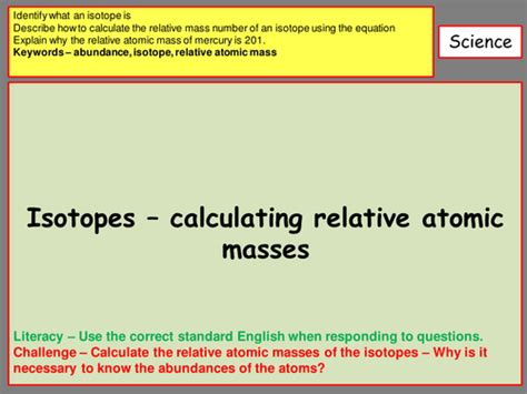 Aqa 9 1 Chemistry Calculating Ram Using Isotope Abundancies Teaching