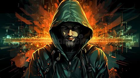 Hacker Programmer In A Hoodie Working On The Darknet Stock Illustration Illustration Of Danger
