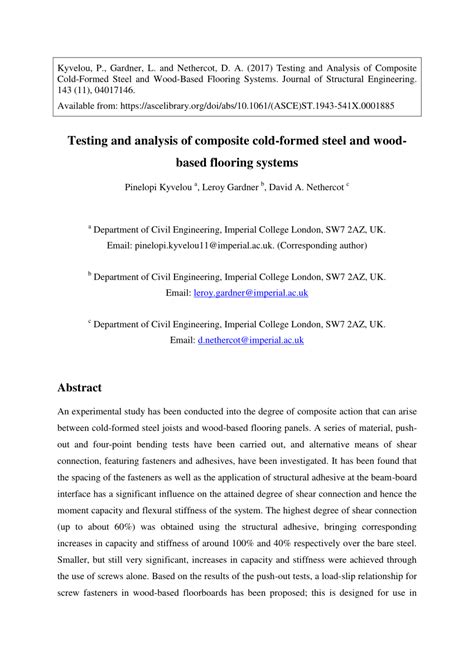 Pdf Testing And Analysis Of Composite Cold Formed Steel And Wood