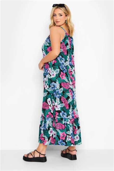 Yours Curve Plus Size Pink Tropical Print Maxi Beach Dress Yours Clothing