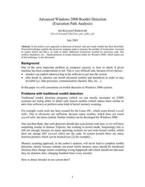 Advanced Windows 2000 Rootkit Detection Execution Path Analysis