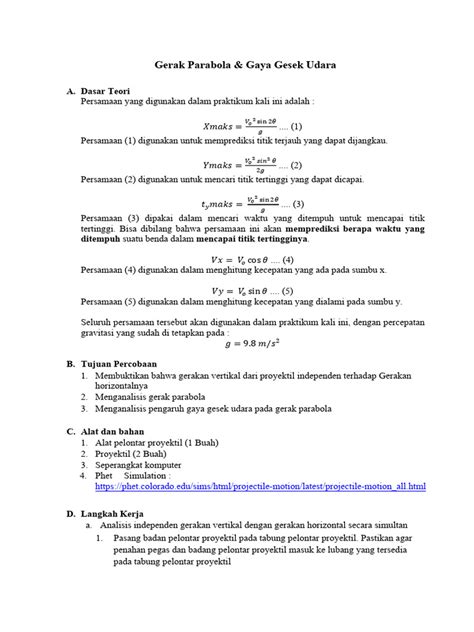 Modul Praktikum 2 Gerak Parabola 2023 2024 Pdf