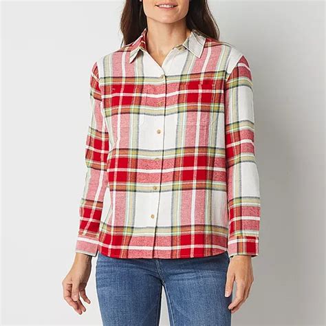 Ana Womens Long Sleeve Flannel Shirt Color Astra Plaid Shine Jcpenney