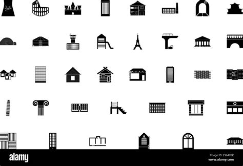 Architecture Black Color Set Solid Style Vector Illustration