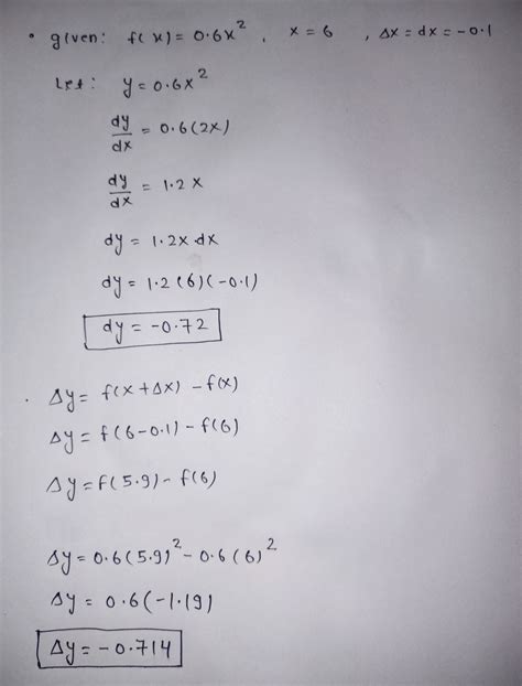Solved Compare The Values Of Dy And Ay For The Function Function X