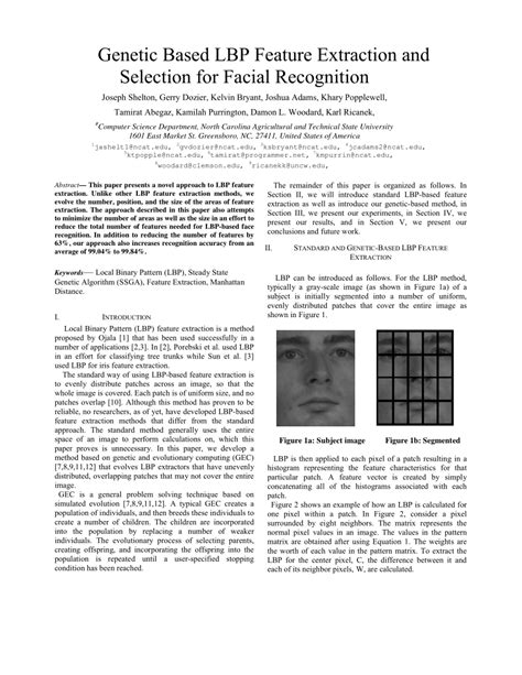 Pdf Genetic Based Lbp Feature Extraction And Selection For Facial