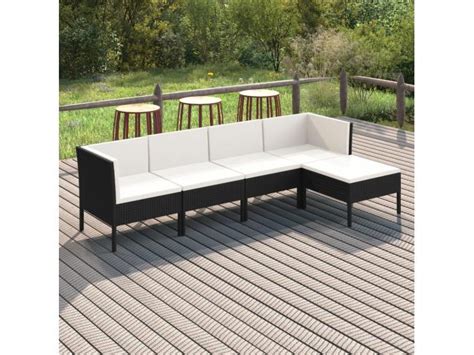 Set De Muebles De Jardín 5 Piezas Y Cojines Ratán Sintético Negro