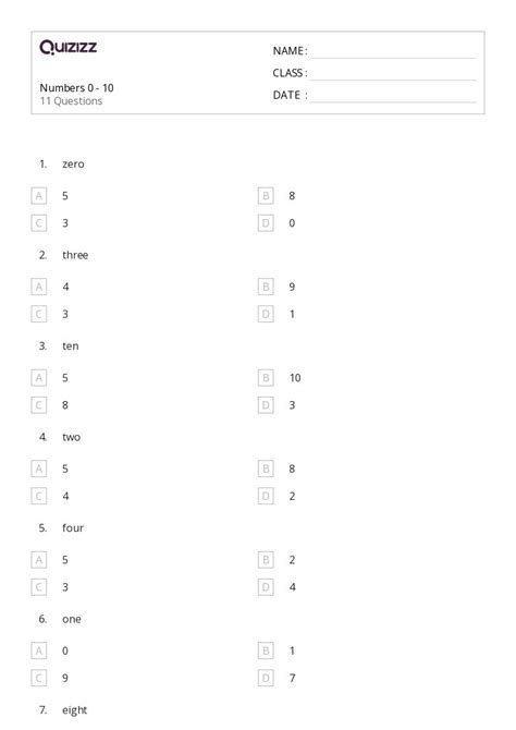 50 Ordering Numbers 0 10 Worksheets For 3rd Class On Quizizz Free