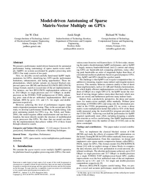 Pdf Model Driven Autotuning Of Sparse Matrix Vector Multiply On Gpus