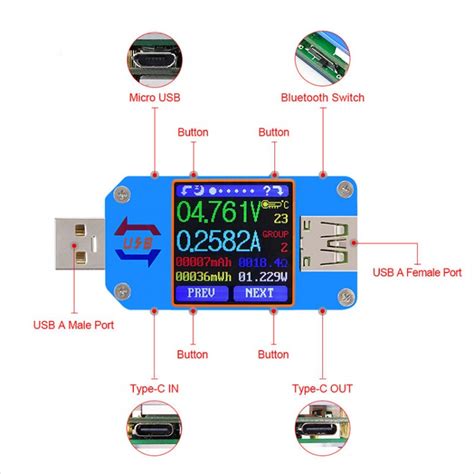 USB Voltage Current Tester USB Meter Tester USB2 0 Type C USB Tester UM25C W Bluetooth