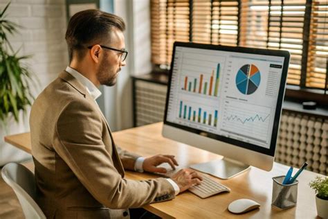 Analyst Working With Business Analytics And Data Management System On