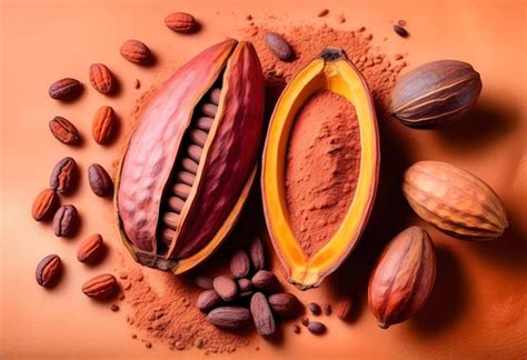 Premium Photo Cocoa Ingredients With Cocoa Beans Fresh Cocoa Pod