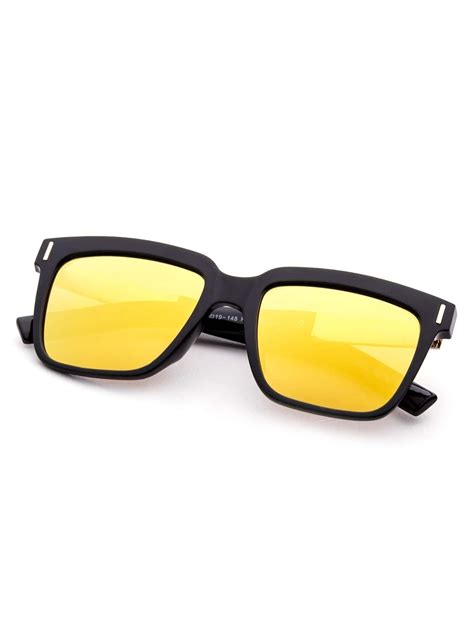 Black Frame Yellow Lens Metal Trim Sunglassesfor Women Romwe