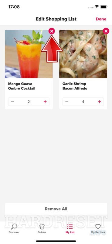 how to delete recipe from shopping list on tasty