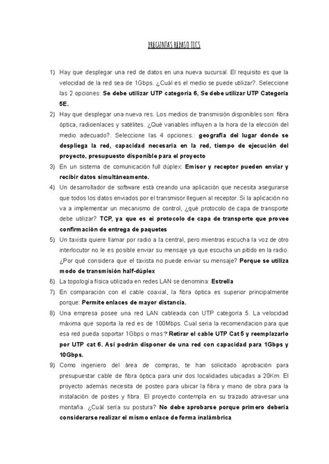 Preguntas Repaso Tics Preguntas Repaso Tics Hay Que Desplegar Una Red