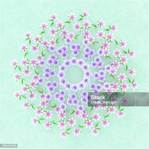 하얀 봄 꽃 프레임자연의 아름다움 3d 포디움 배경 플랫 레이 맨 위 보기입니다 만화경 패턴 꽃 식물에 대한 스톡 사진 및 기타 이미지 Istock