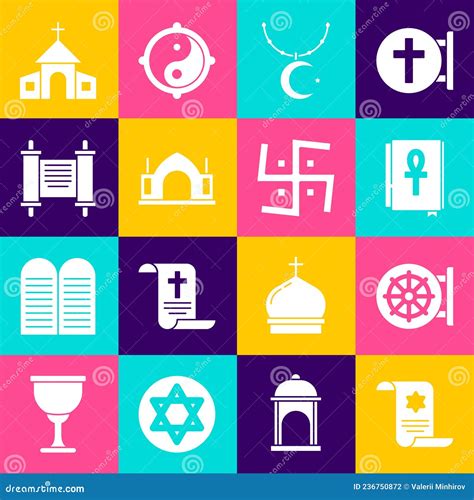 Set Torah Scroll Dharma Wheel Cross Ankh Book Star And Crescent On