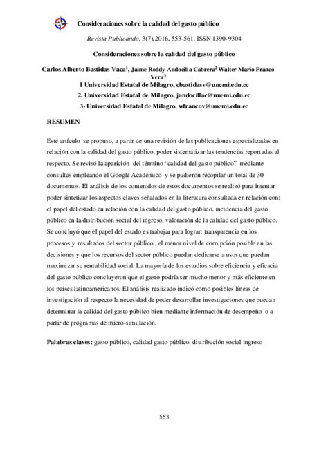 Pdf Consideraciones Sobre La Calidad Del Gasto Público Carlos
