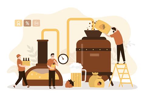 양조장 컨셉 배너 크래프트 맥주 생산 현대적인 양조 과정 보리와 홉을 알코올 음료로 가공하는 맥주 하우스 기술 맥주와 함께