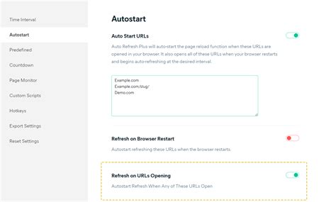 Auto Start Urls List Predefined Refreshes