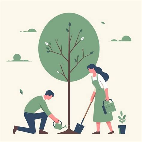 A Man And Woman Planting A Tree In A Garden Premium AI Generated Vector