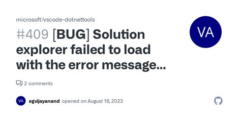 Bug Solution Explorer Failed To Load With The Error Message As In The