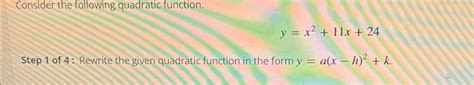 Solved Consider The Following Quadratic