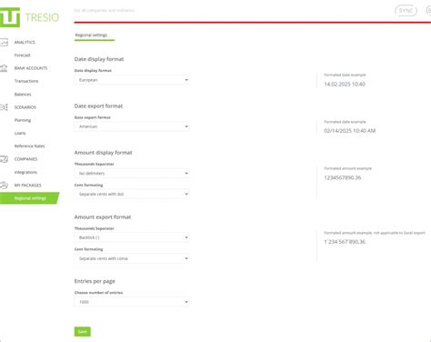 Regional Settings Tresio Docs