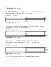 Quiz Assessment And Learning Styles Questions Course Hero