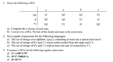 Solved 1 Given the following ε NFA E a b с p p q r 9 Chegg