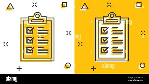 Checklist Clipboard Sign Icon In Comic Style Document List Vector