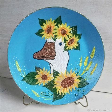 Интерьерная тарелка "Гусыня и подсолнухи" в интернет-магазине Ярмарка ...
