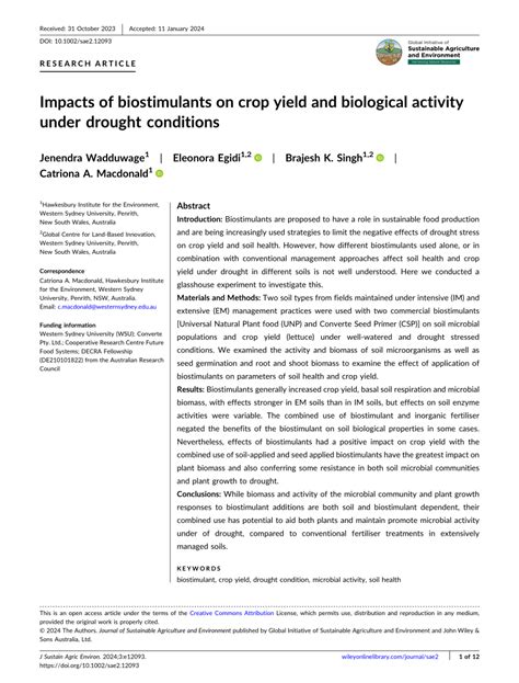 Pdf Impacts Of Biostimulants On Crop Yield And Biological Activity Under Drought Conditions