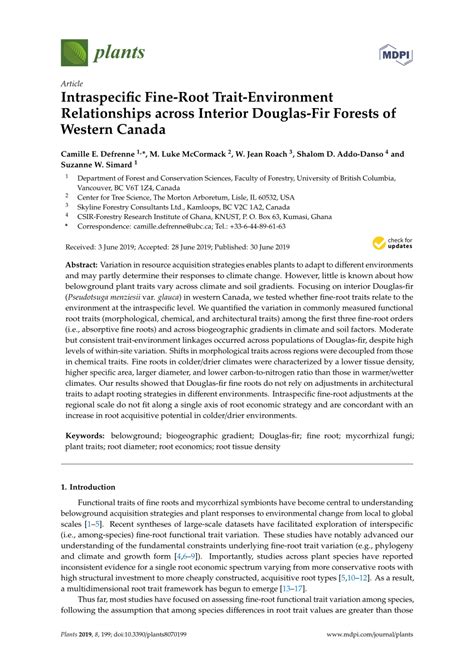 Pdf Intraspecific Fine Root Trait Environment Relationships Across Interior Douglas Fir