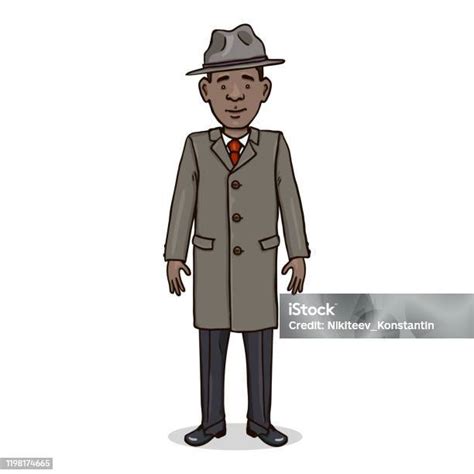벡터 만화 캐릭터 코트와 모자에 젊은 아프리카 미국 남자 모자 모자류에 대한 스톡 벡터 아트 및 기타 이미지 모자 모자류