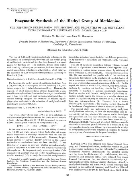 Pdf Enzymatic Synthesis Of The Methyl Group Of Methionine